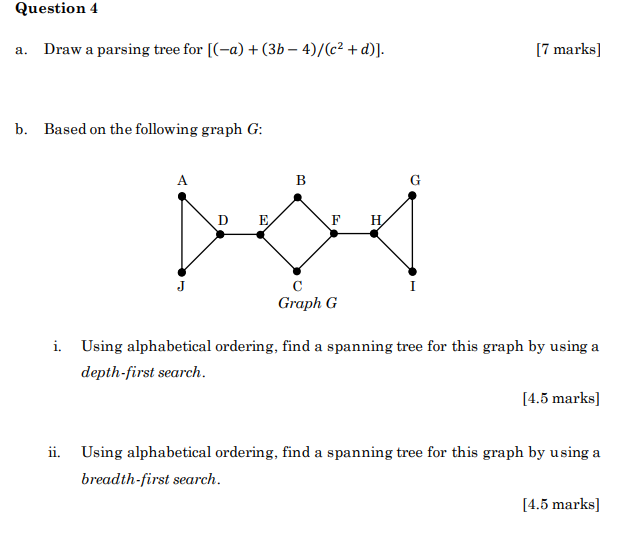 Solved Question 4 a. Draw a parsing tree for [(-a) + (3b - | Chegg.com