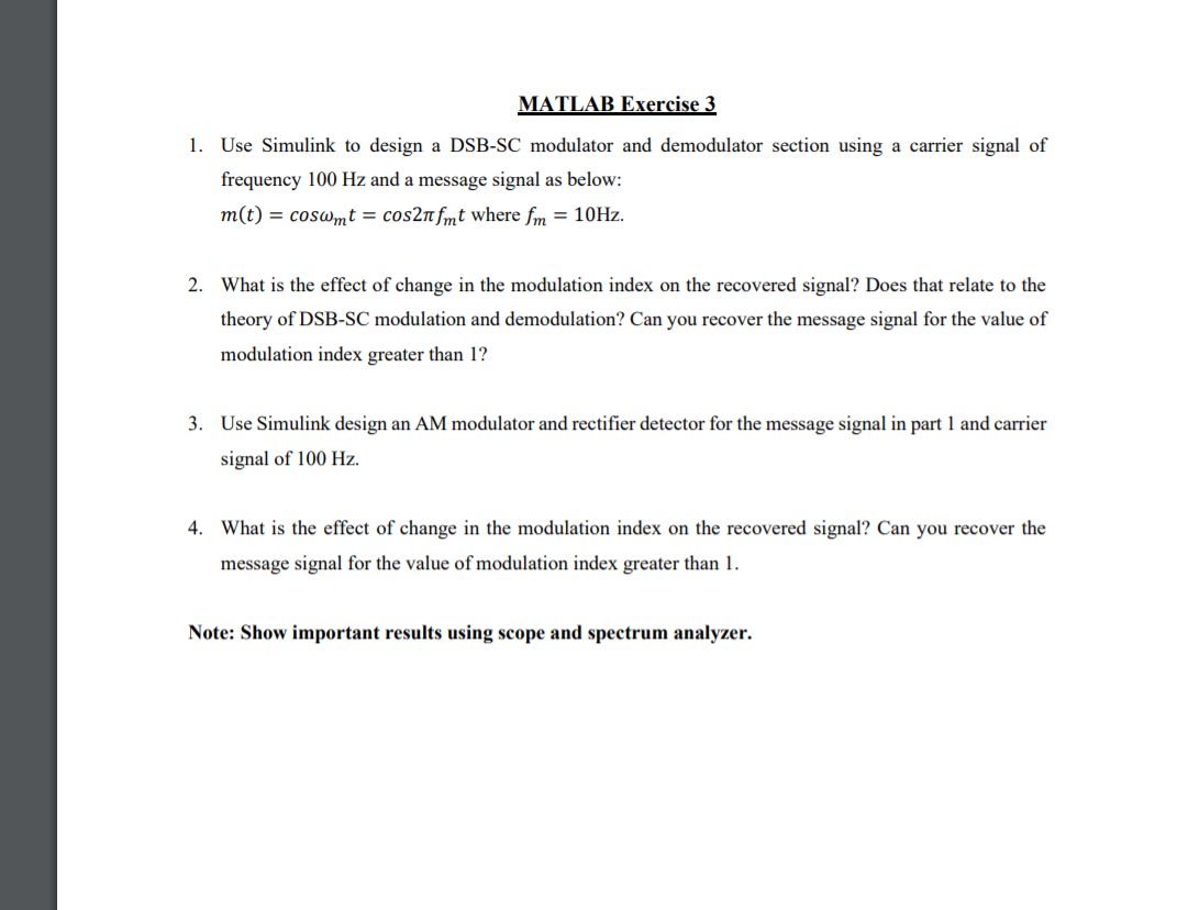 Solved Matlab Exercise 3 1 Use Simulink To Design A Dsb Sc