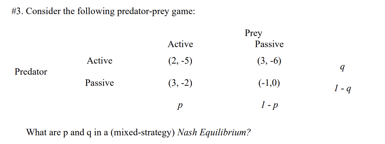 Solved #3. Consider the following predator-prey game: Prey | Chegg.com Solved #3. Consider the following predator-prey game: Prey | Chegg.com