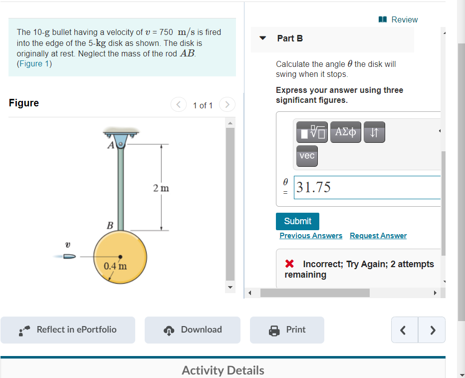 Solved Review Part B The 10-g bullet having a velocity of v | Chegg.com