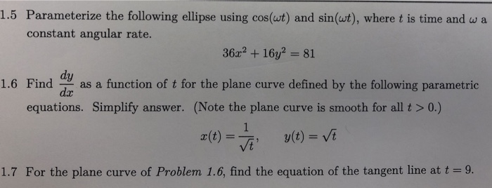 Solved 1.5 Parameterize the following ellipse using cos(wt) | Chegg.com