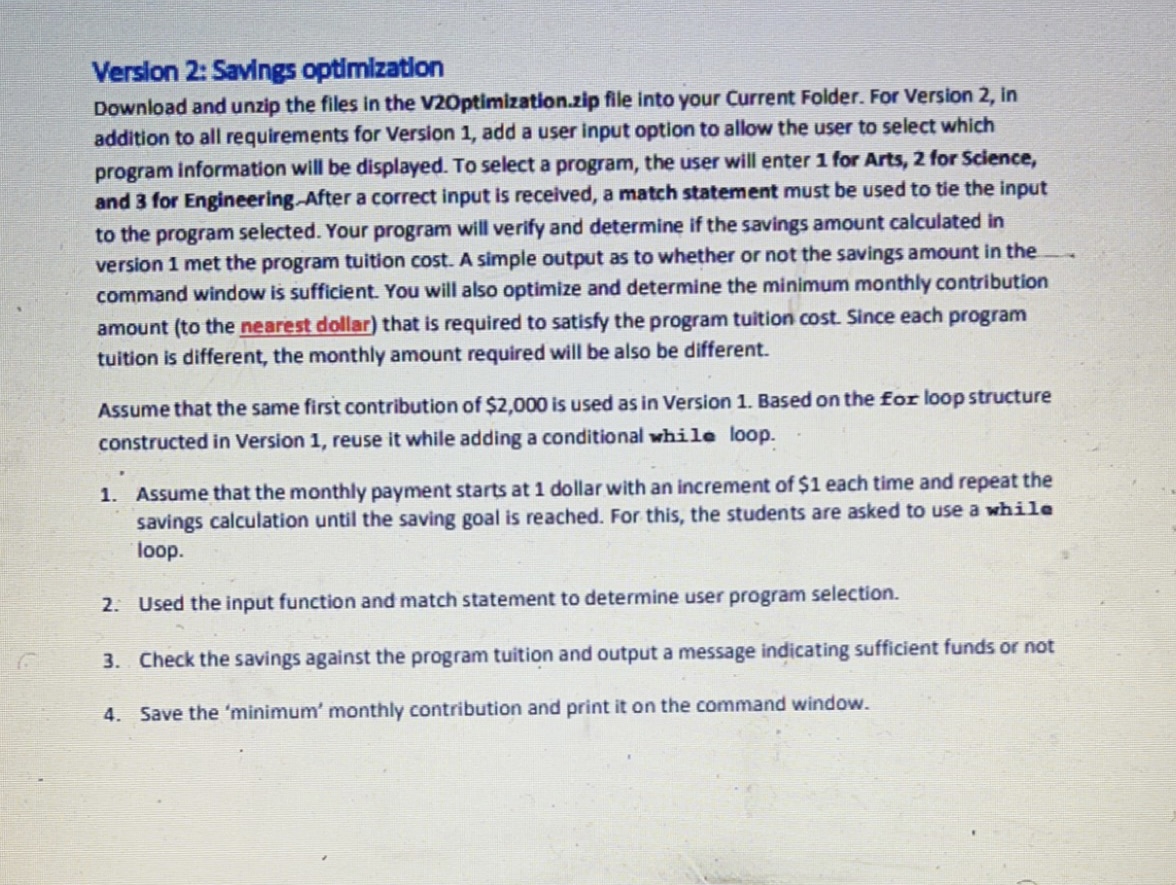 Solved JUST NEED HELP WITH VERSION 1 ASAP, must use python | Chegg.com