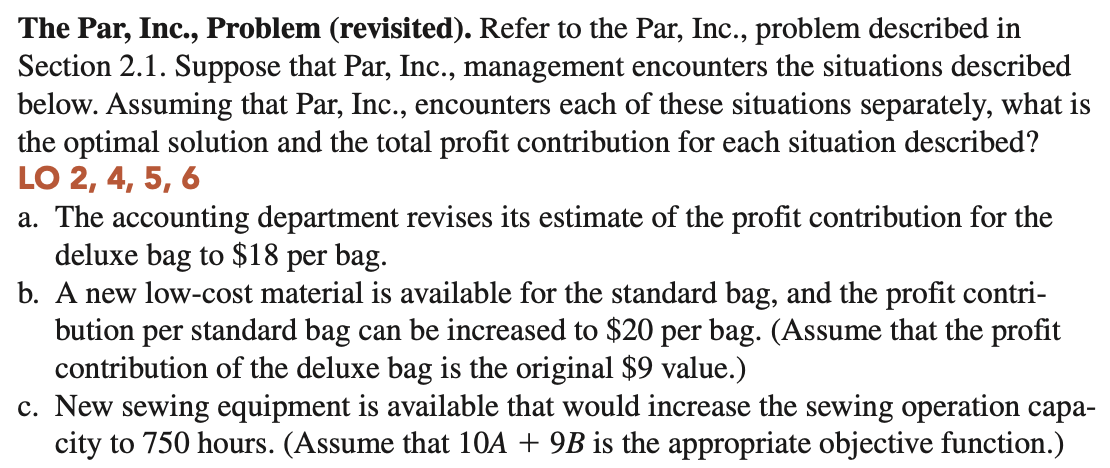 Solved The Par, Inc., Problem (revisited). Refer to the Par, | Chegg.com