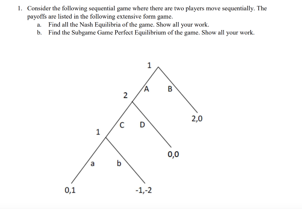 Solved 1. Consider the following sequential game where there | Chegg.com