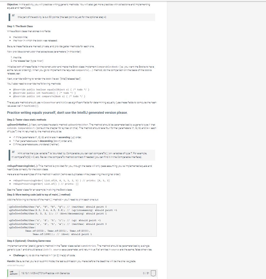 Solved 13.13 ﻿M05-ACT01b-Practice with GenericsObjective: In | Chegg.com