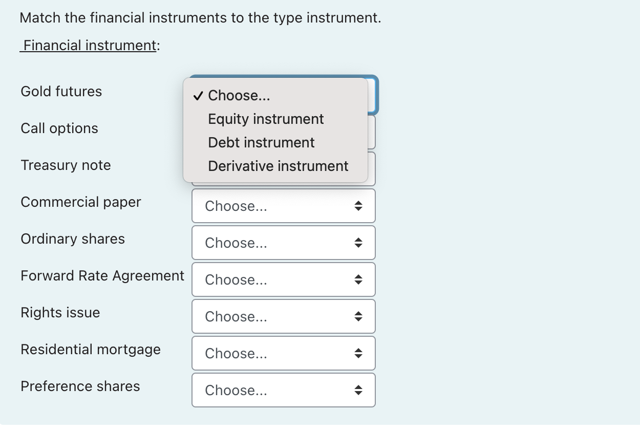 Solved Match the financial instruments to the type | Chegg.com