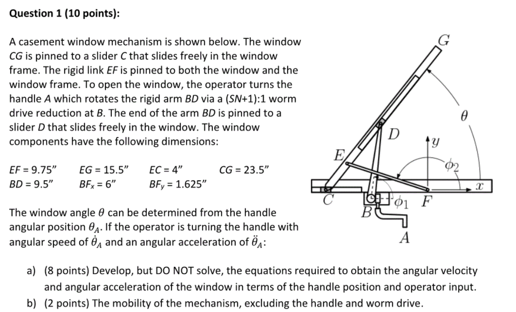 Question 1 (10 points): A casement window mechanism | Chegg.com