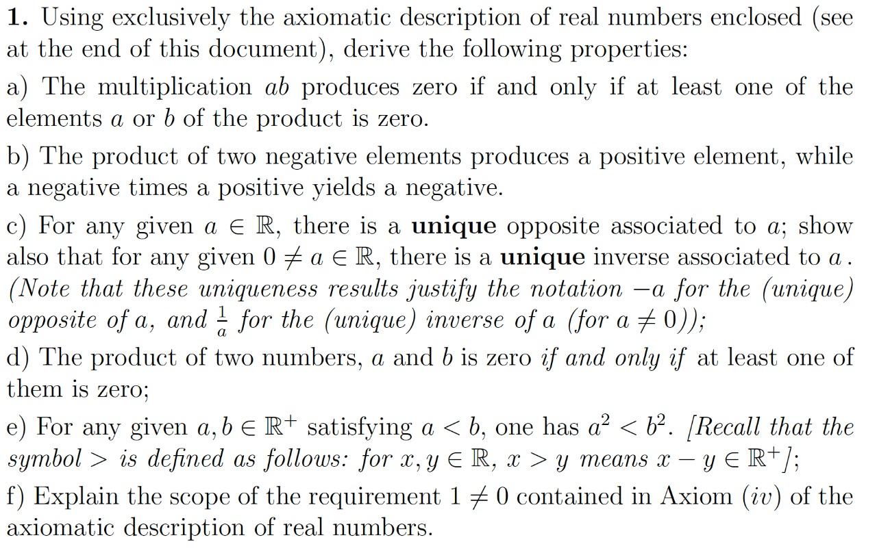 1. Using exclusively the axiomatic description of | Chegg.com
