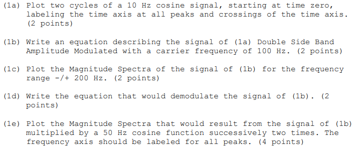 Solved (1a) Plot two cycles of a 10 Hz cosine signal, | Chegg.com
