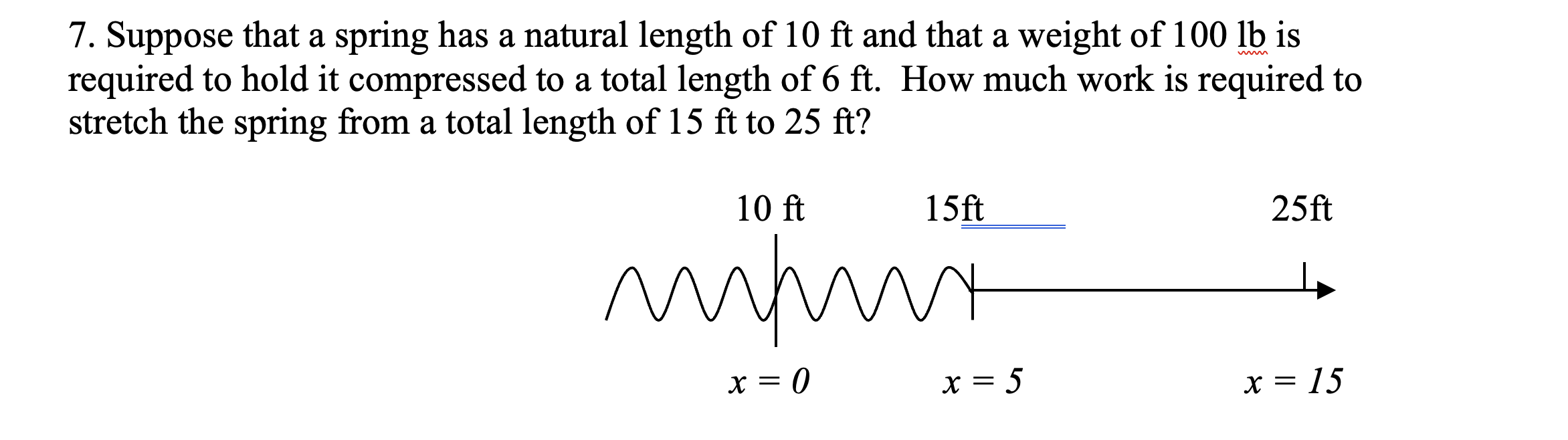 Solved 7. Suppose that a spring has a natural length of 10ft | Chegg.com