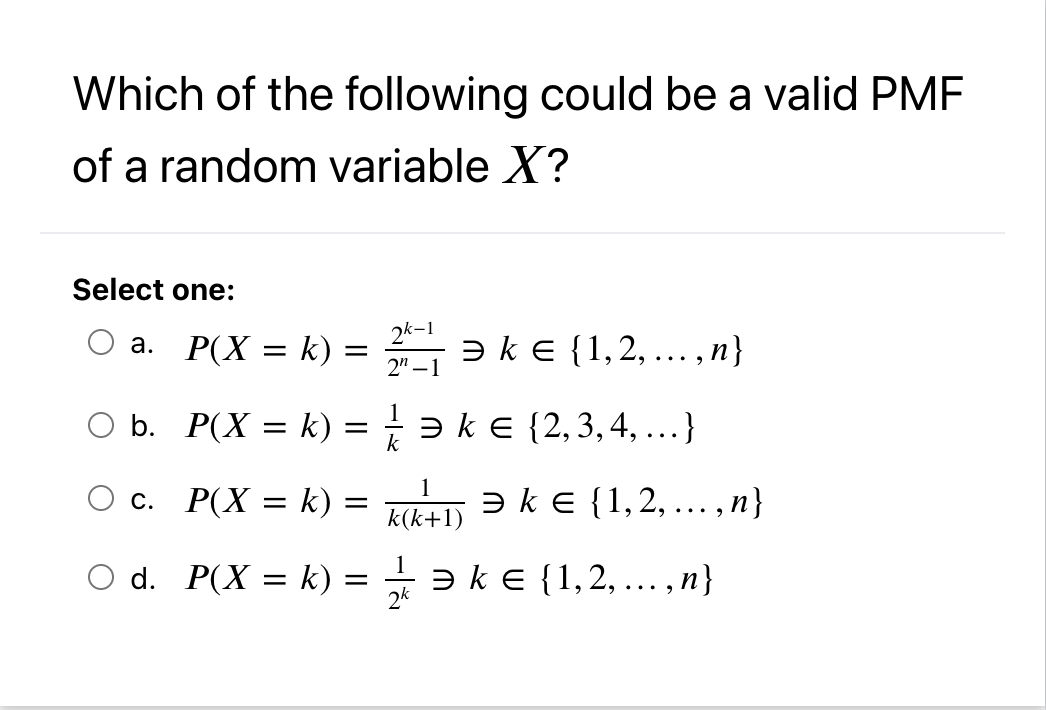Solved Which of the following could be a valid PMF of a | Chegg.com