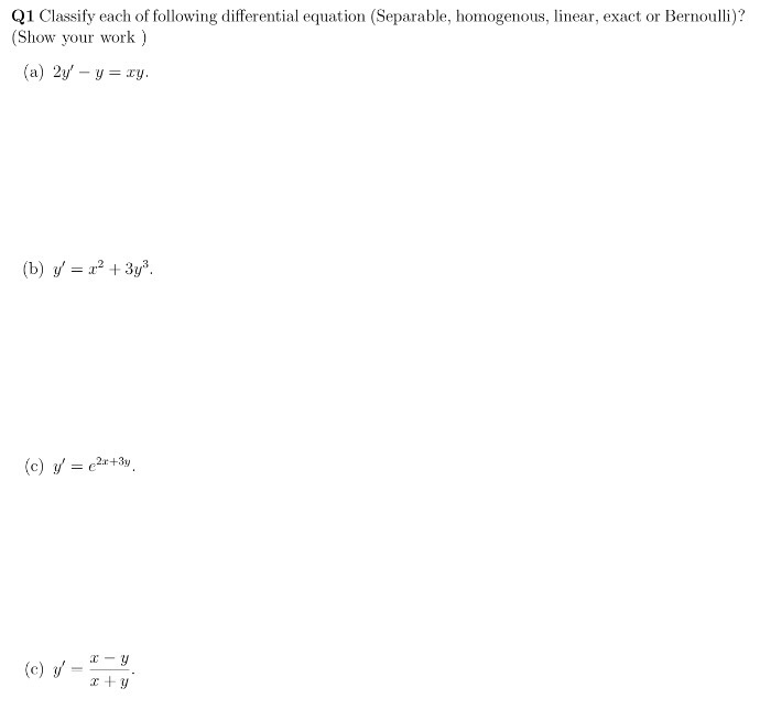 Solved Classify each of following differential equation | Chegg.com