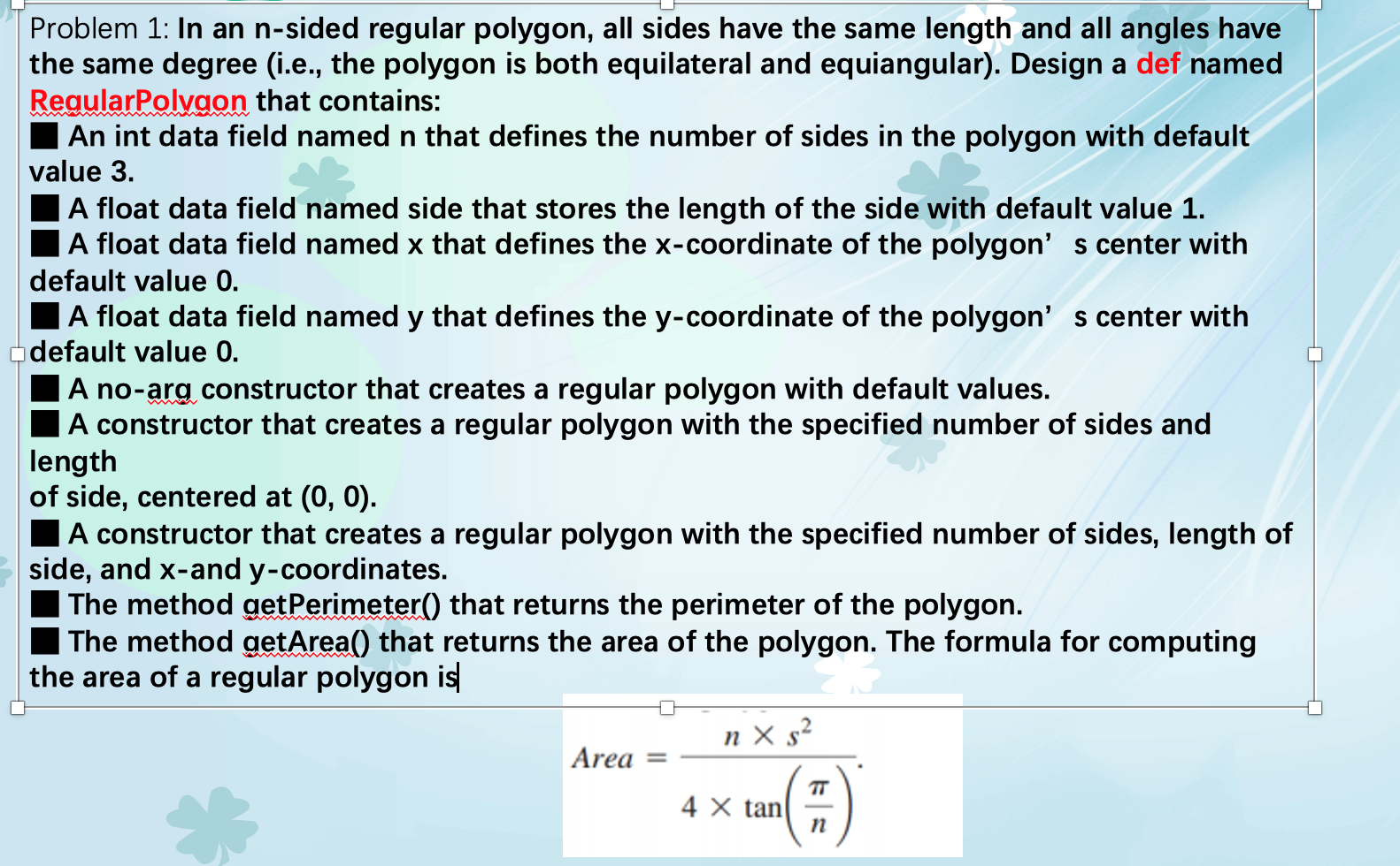 Solved s Problem 1: In an n-sided regular polygon, all sides | Chegg.com
