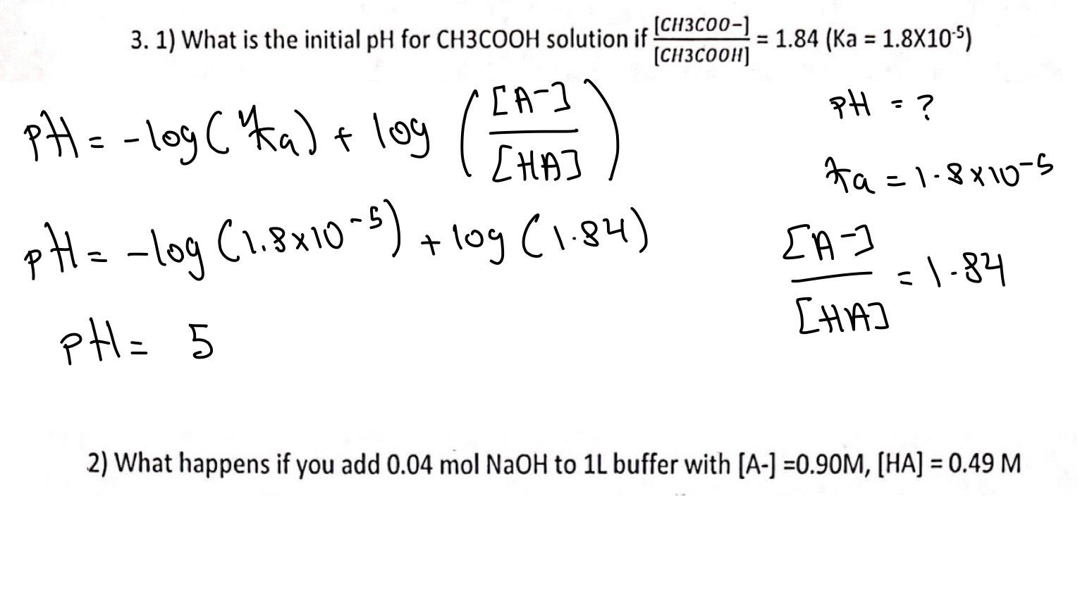 Solved (CH3C00-) 3. 1) What is the initial pH for CH3COOH | Chegg.com
