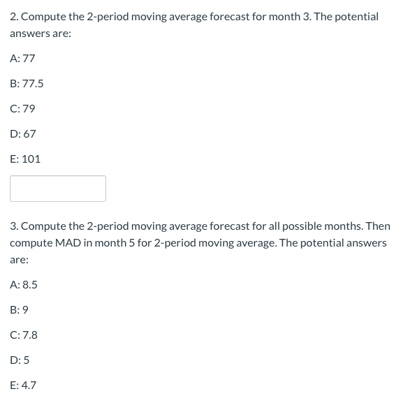 Solved 1 Month Data 1 68 2 66 3 70 4 81 5 83 2. Compute | Chegg.com