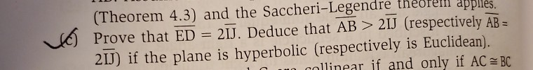 Solved (Theorem 4.3) and the Saccheri-Legendre theorem | Chegg.com