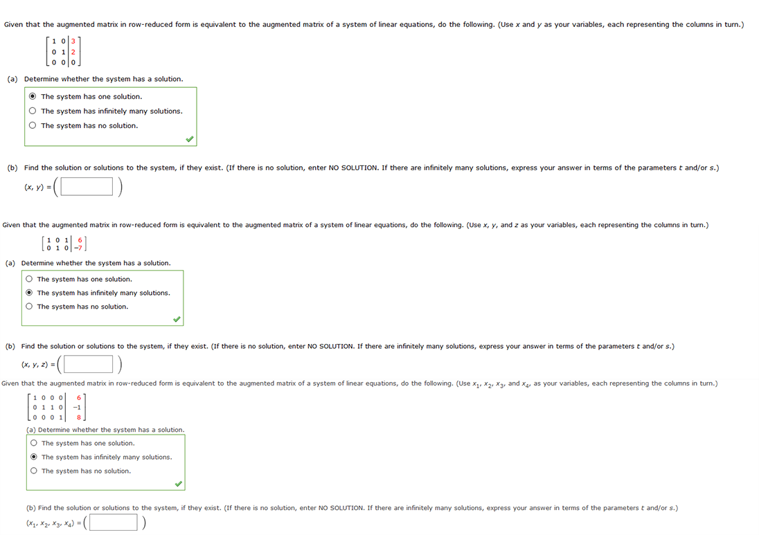 Solved Given that the augmented matrix in row-reduced form | Chegg.com