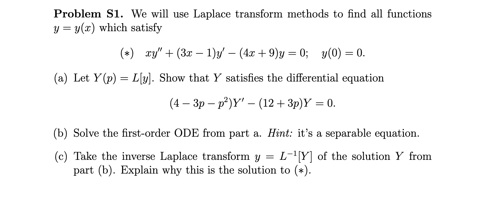 Solved Use Laplace transform methods to find all functions | Chegg.com