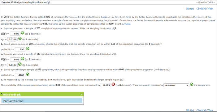 Solved Exercise 07.35 Algo (Sampling Distribution of p) | Chegg.com