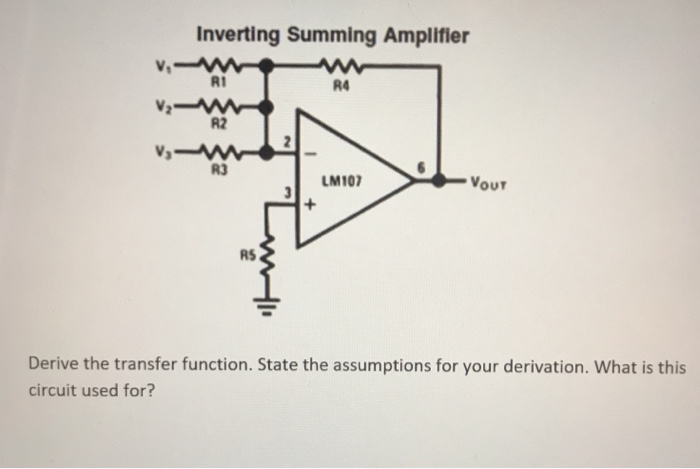 Solved Inverting Summing Amplifier RI R4 R2 R3 LM10 Vour RS | Chegg.com