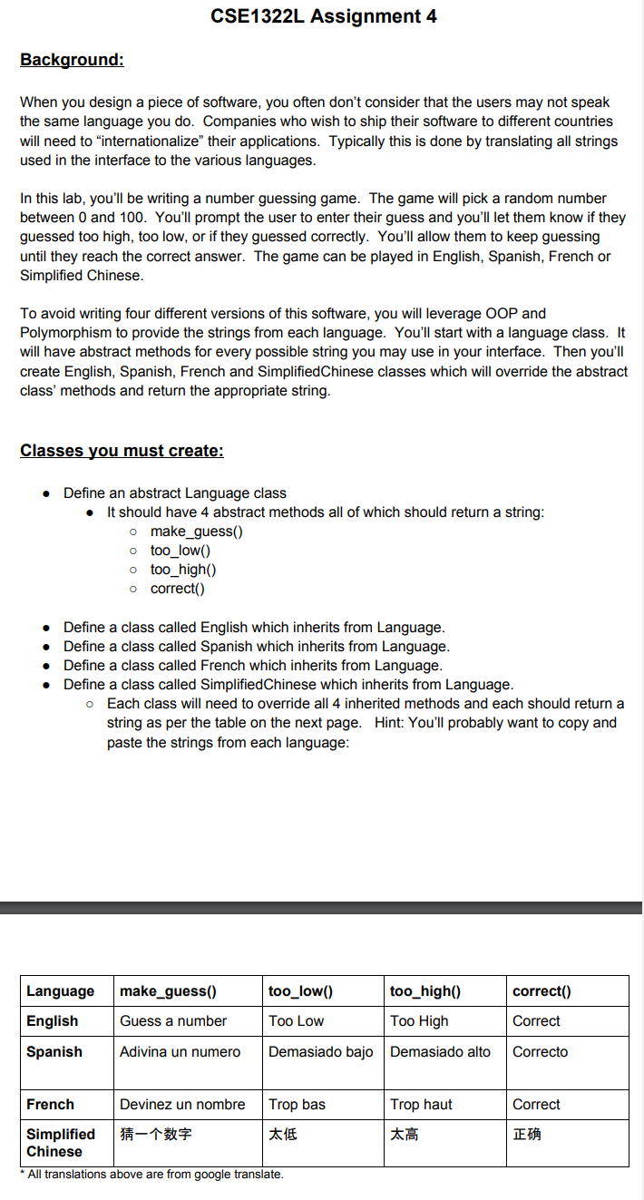 CSE1322L Assignment 4 Background: When you design a | Chegg.com