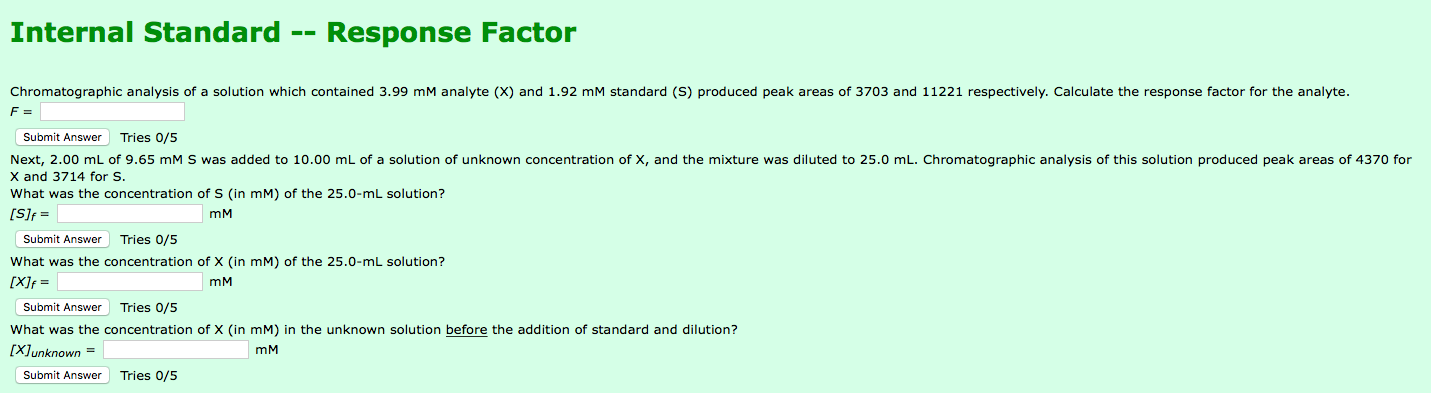 Solved Internal Standard - Response Factor Chromatographic | Chegg.com