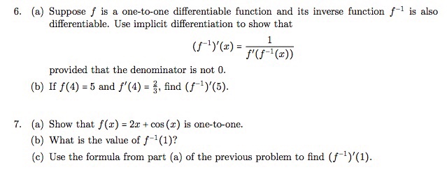 Solved 6. (a) Suppose f is a one-to-one differentiable | Chegg.com Solved 6. (a) Suppose f is a one-to-one differentiable | Chegg.com