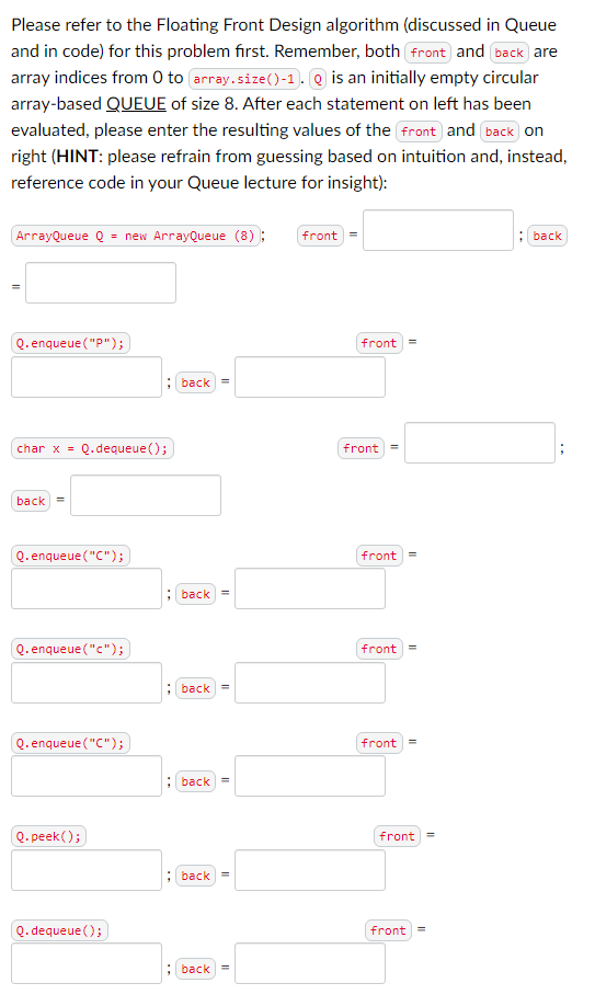 Solved Please refer to the Floating Front Design algorithm | Chegg.com