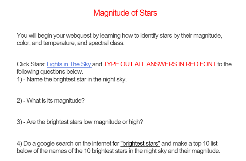 Solved Magnitude of Stars You will begin your webquest by | Chegg.com