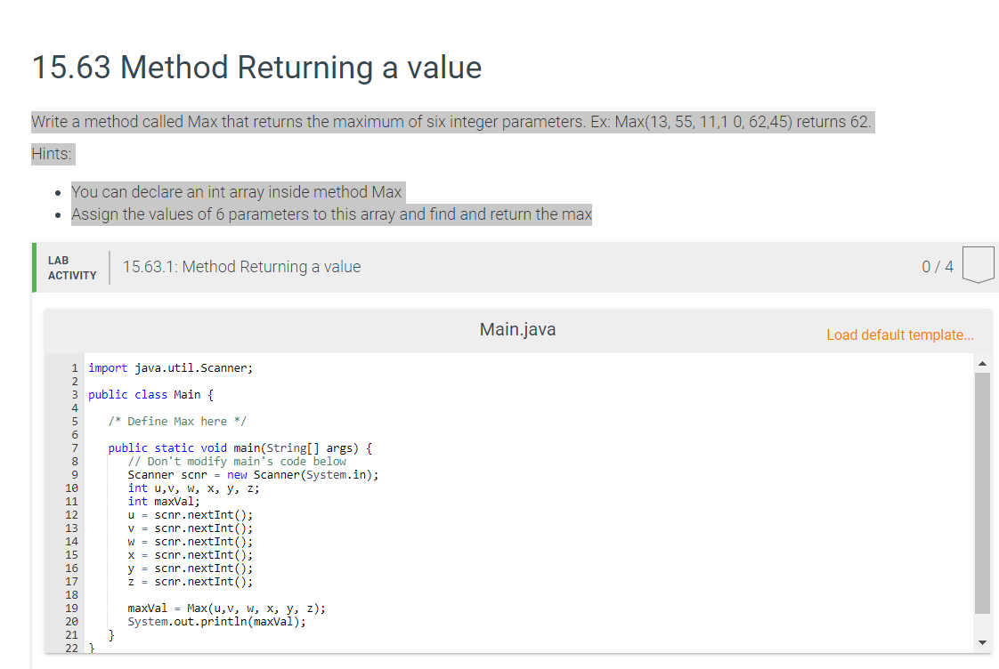 Solved 15.63 Method Returning a value Write a method called | Chegg.com