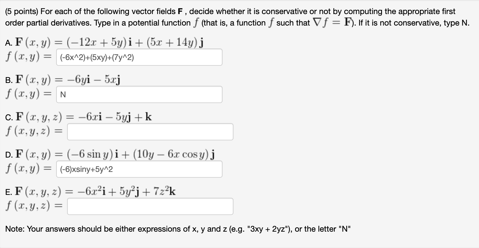 Solved (5 points) For each of the following vector fields F, | Chegg.com