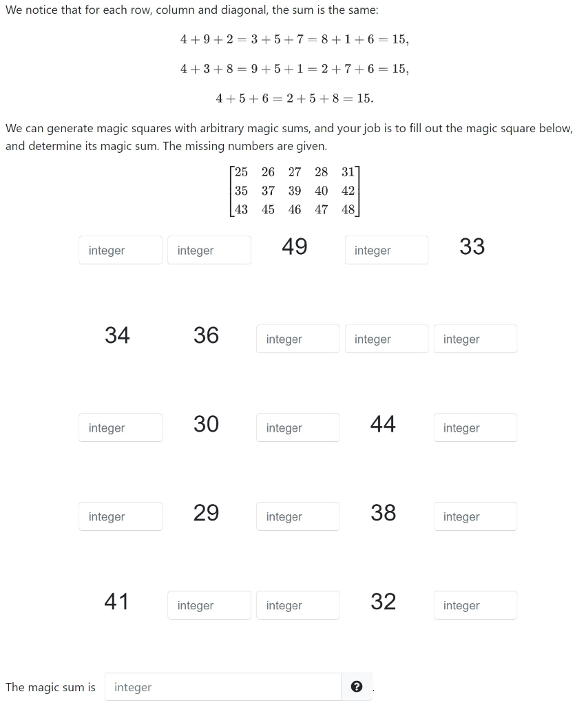Solved A magic square is a square grid of numbers arranged | Chegg.com