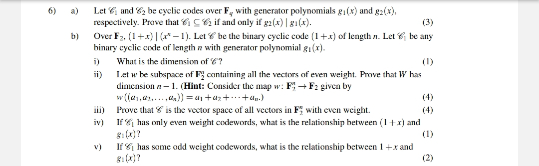 Solved a) Let C1 and C2 be cyclic codes over Fq with | Chegg.com