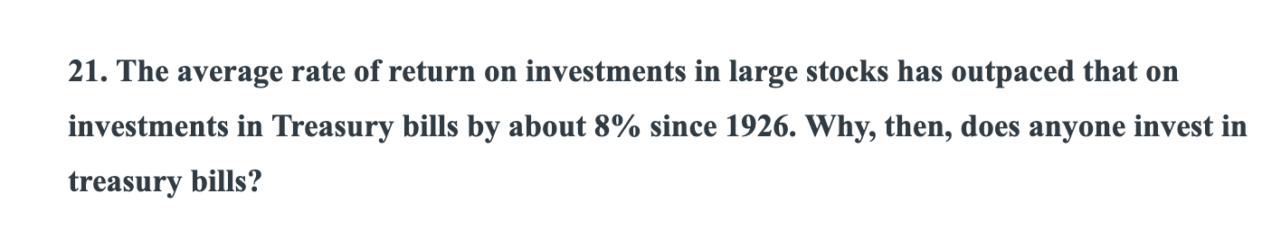 Solved 21. The average rate of return on investments in | Chegg.com