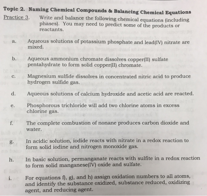 Solved Topic 2. Naming Chemical Compounds & Balancing | Chegg.com