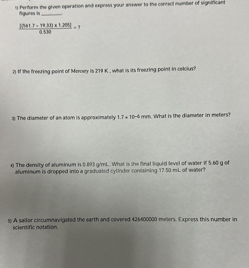 Solved 1) Perform the given operation and express your | Chegg.com