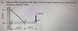 Solved 1) Draw an FBD of member ABD (Spts). Solve for | Chegg.com