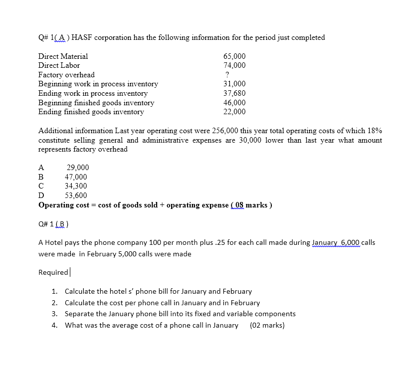 Solved Q# 1(A) HASF corporation has the following | Chegg.com