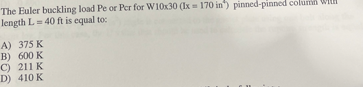 Solved The Euler buckling load Pe or Pcr for W | Chegg.com