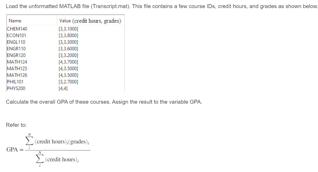 Solved Load The Unformatted Matlab File Transcriptmat 