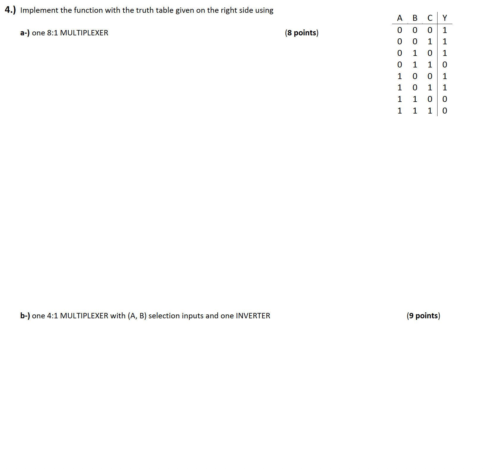 Solved 4.) Implement the function with the truth table given | Chegg.com