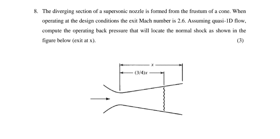 Solved 8. ﻿The diverging section of a supersonic nozzle is | Chegg.com