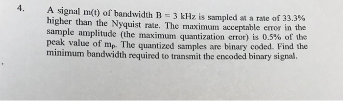 Solved 4. A signal m (t) of bandwidth B-3 kHz is sampled at | Chegg.com