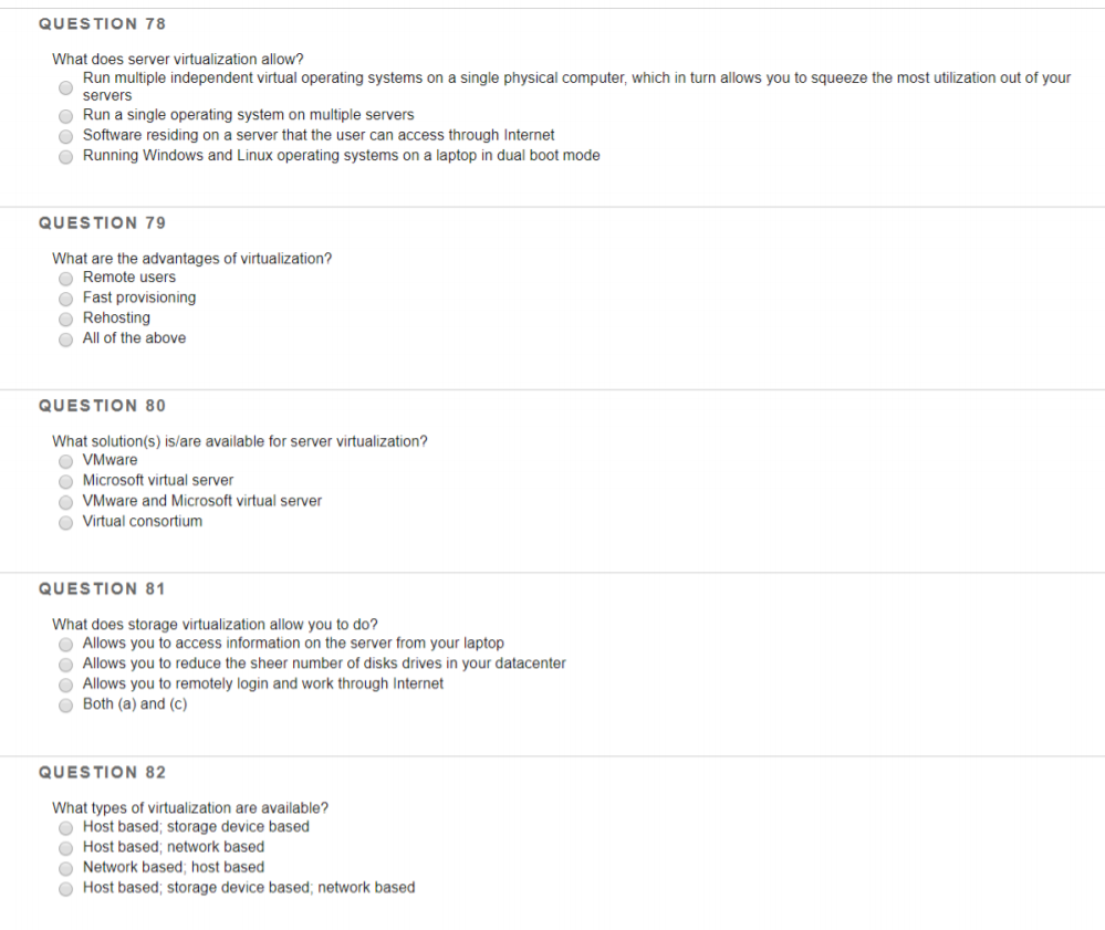Solved QUESTION 78 What does server virtualization allow? | Chegg.com