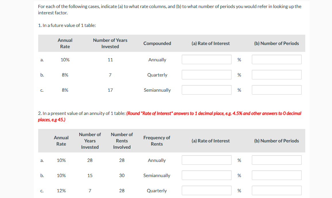 Solved Please solve it excel and show steps:For each of the | Chegg.com