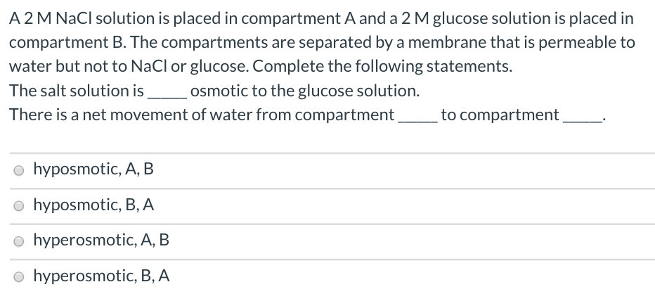 Solved A 2 M NaCl solution is placed in compartment A and a | Chegg.com