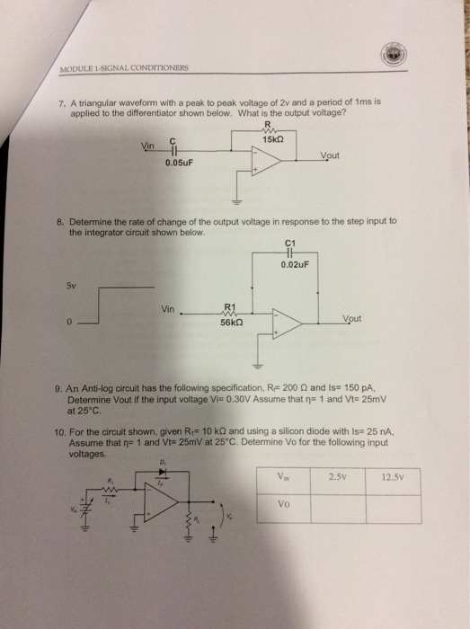 Solved MODULE 1-SIGNAL CONDITIONERS PRACTICE EXERCISES 1. | Chegg.com
