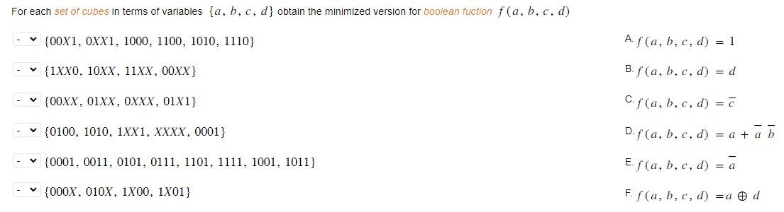 Solved For each set of cubes in terms of variables {a,b,c,d} | Chegg.com