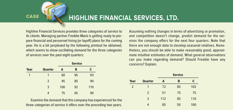 Solved Highline Financial Services provides three categories | Chegg.com