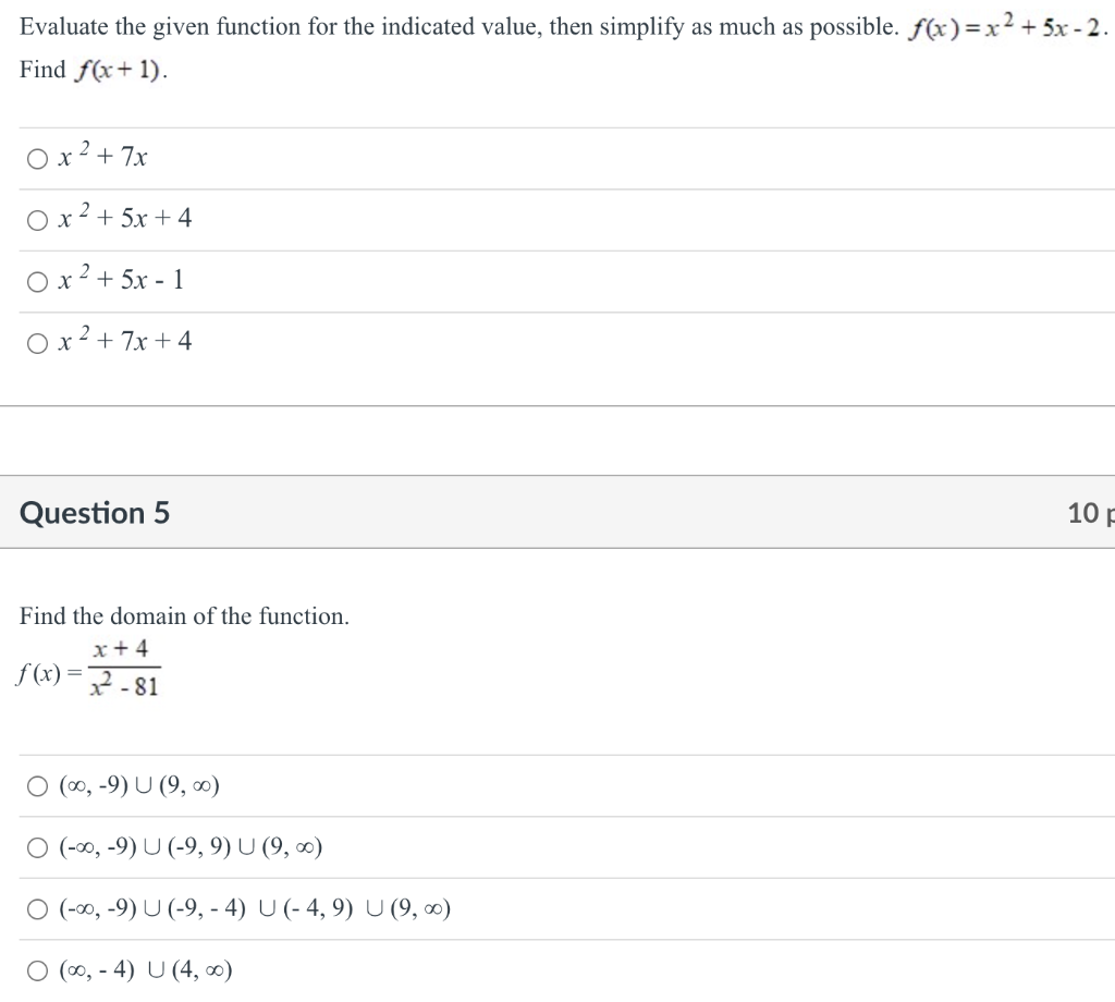 Solved Evaluate the given function for the indicated value, | Chegg.com